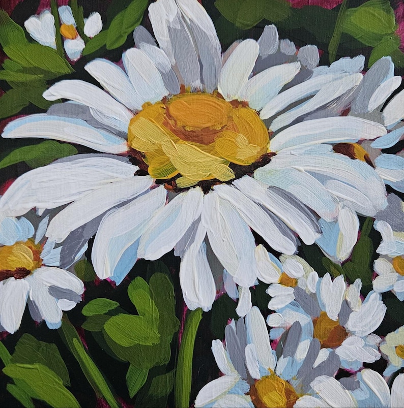 Daisy Art Print, Shasta Daisies Painting, White Daisy Artwork, Original ...