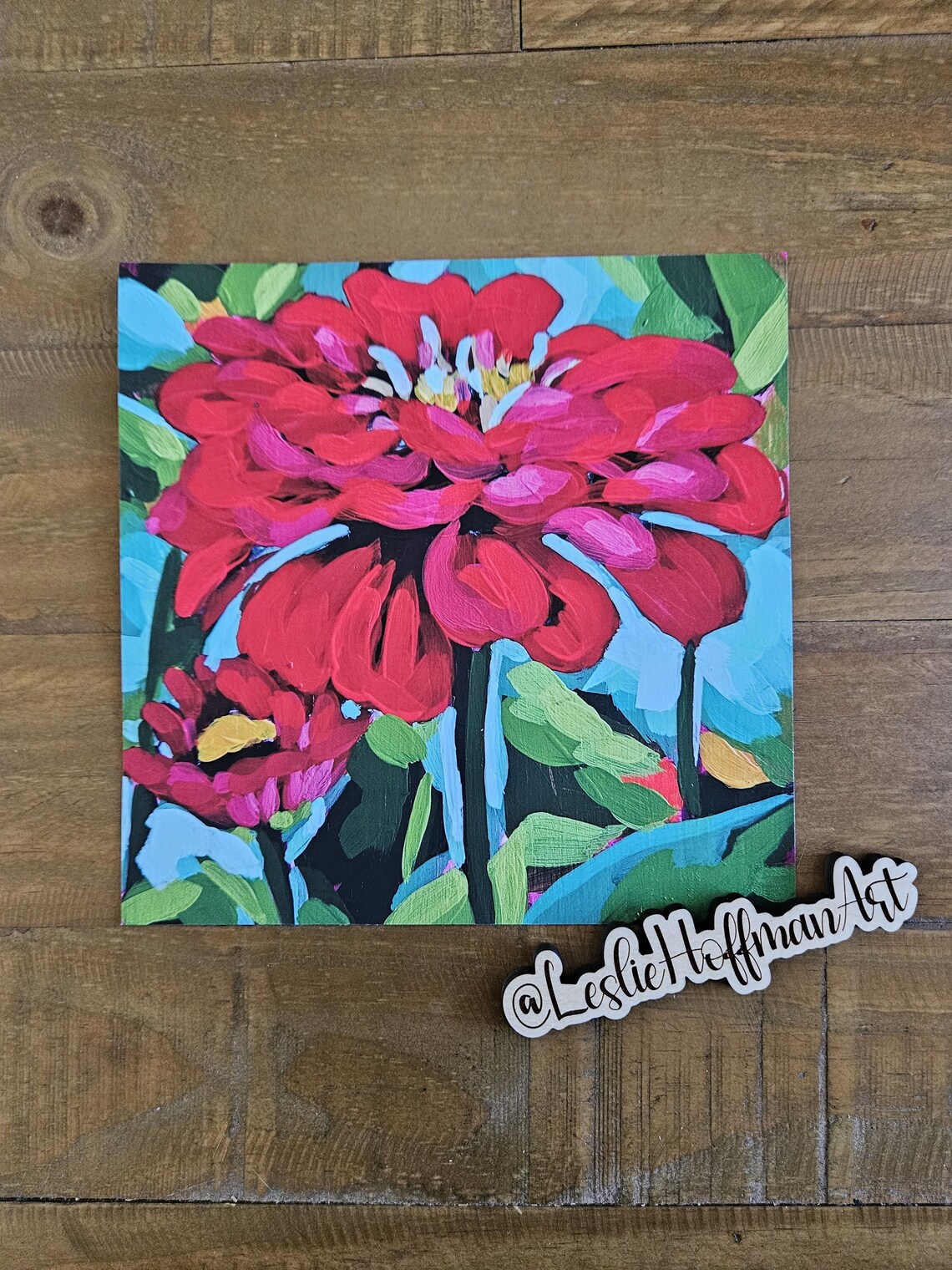 Zinnia Art Print, Red Zinnia Painting, Flower Art, Original Artwork ...