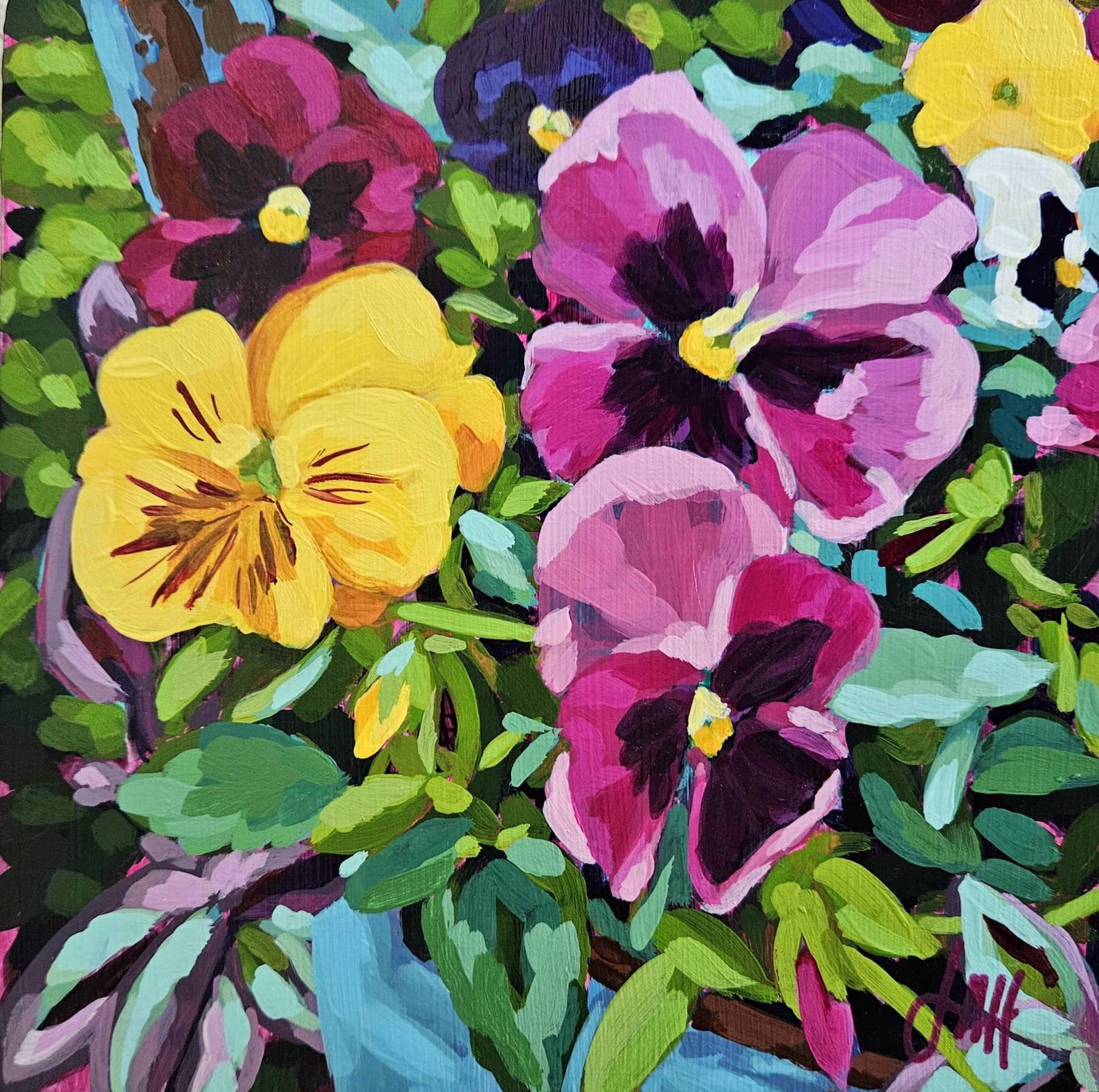 Pansies Art Print, Pansy Painting, Original Art, Giclee Print, Pink ...