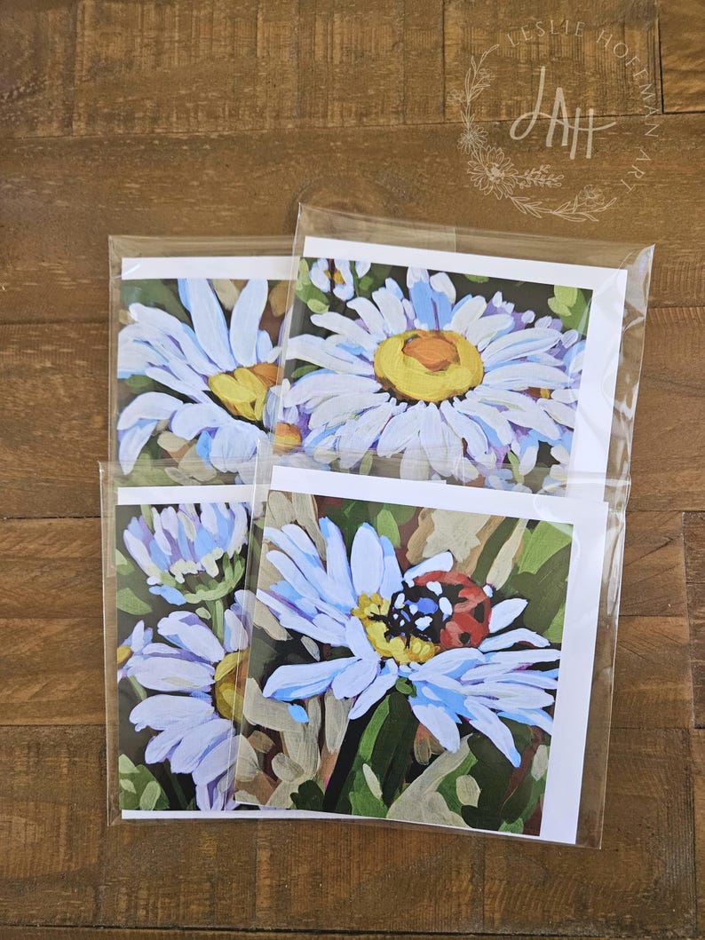 Set of 4 Daisy Note Cards, All-occasion, Blank Inside, Folded Greeting ...