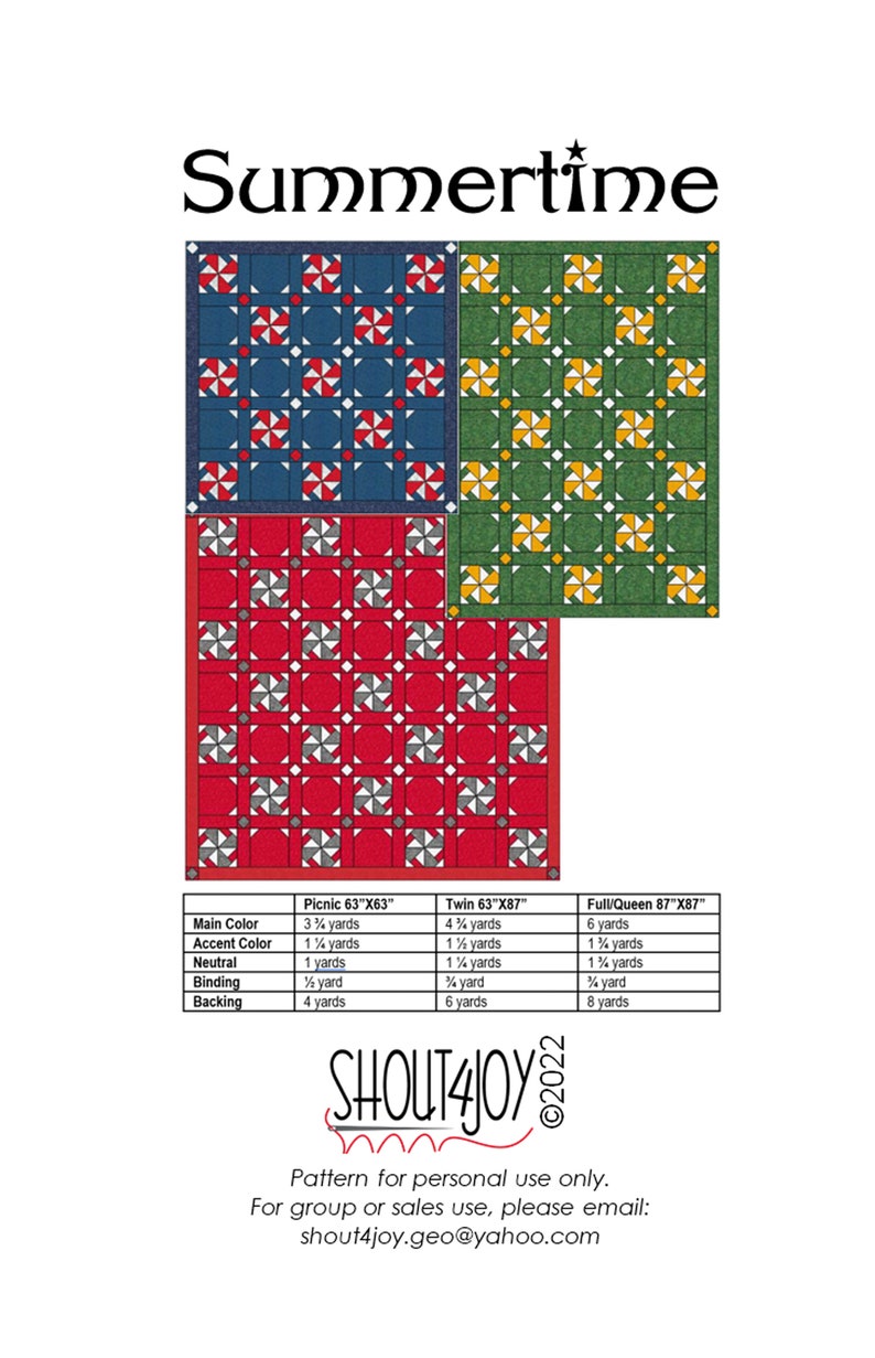 Summertime Quilt PDF Download Pattern in Picnic, Twin and Full/queen ...