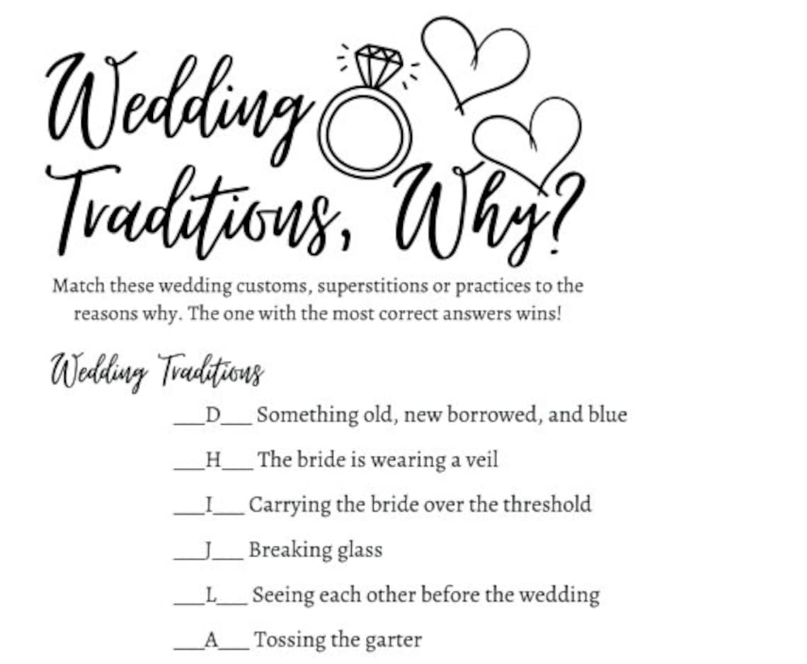 Wedding Traditions, Why? Matching Bridal Shower/party Game, Game Sheets ...