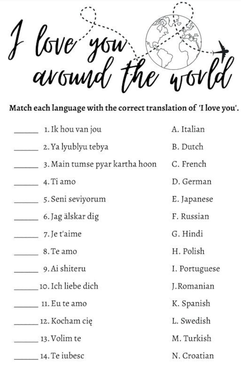 I Love You Around the World Bridal Shower/party Game, Travel Theme ...