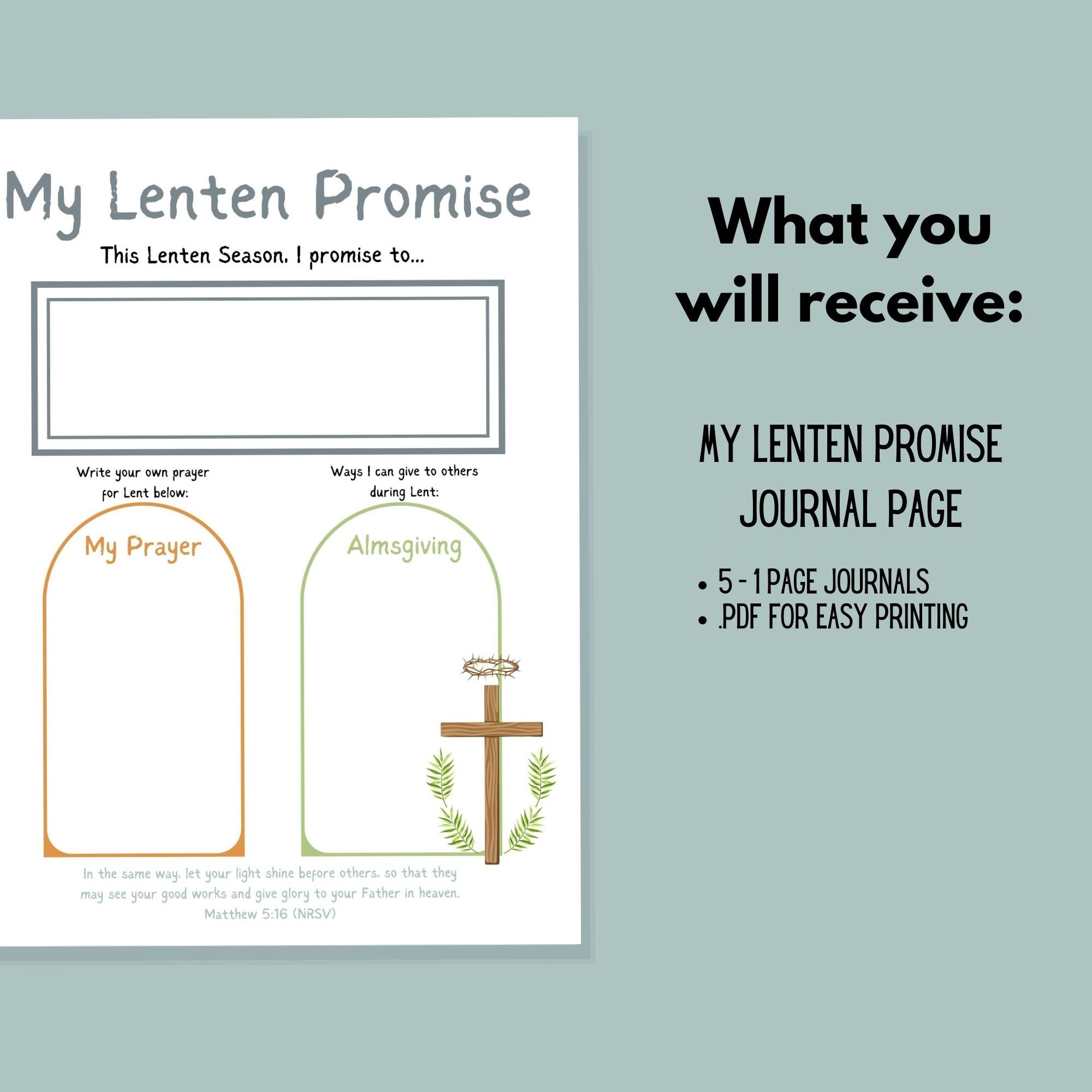Kids Lent Journal Page Printable | Kids Lent Planner | Catholic Lent ...