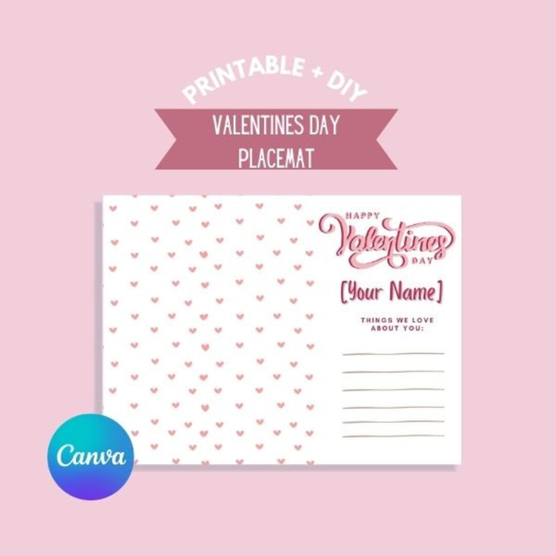 Kids Valentines Day Printable Placemat | Canva Template for Valentines ...