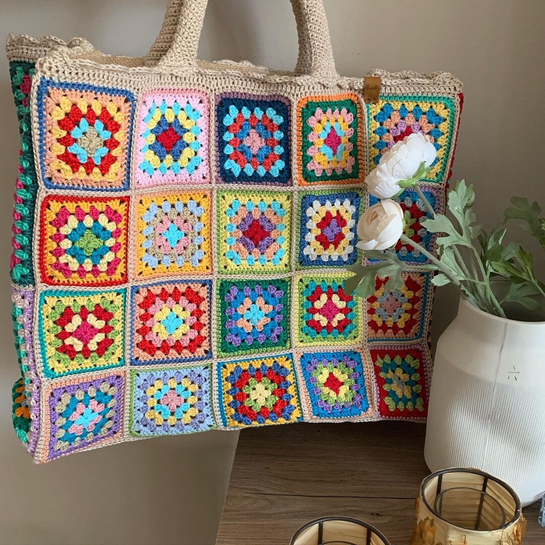 Granny Square XL Bag in “la Milanesa” Style, Handmade With Crochet. 100 ...