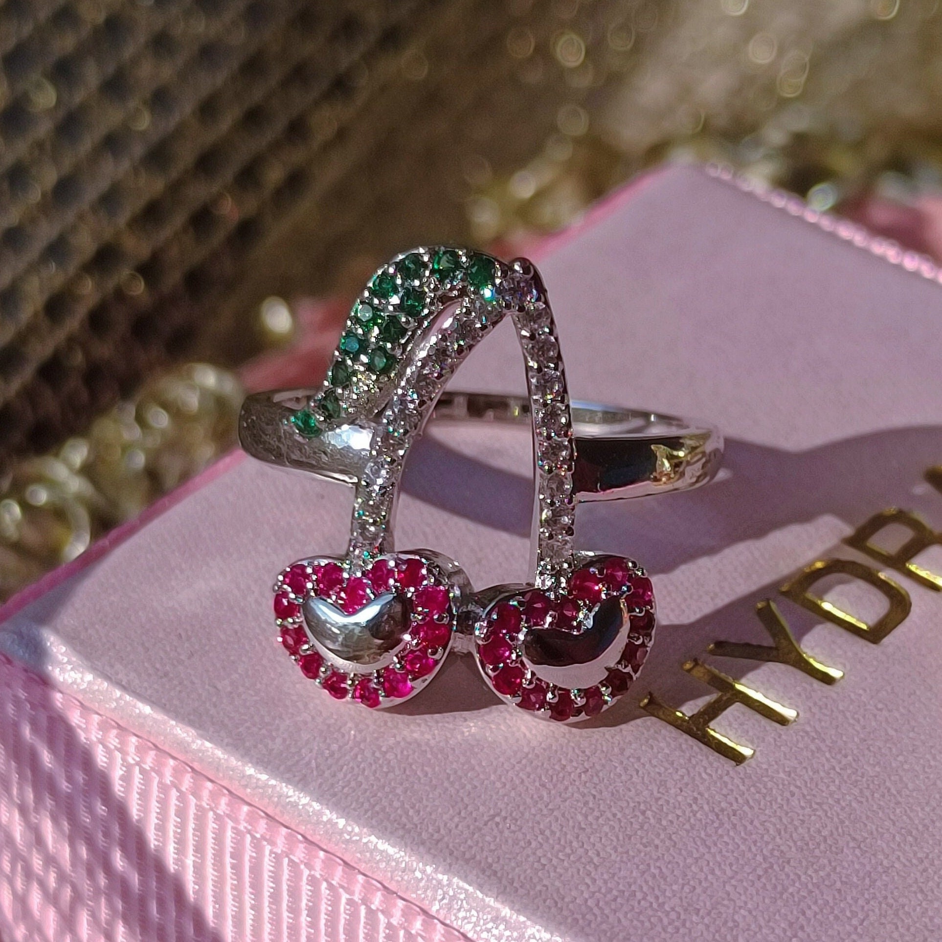 Cherry Blossom Ring Cute Y2K Style Jewelry With Sparkling Pave Elements ...