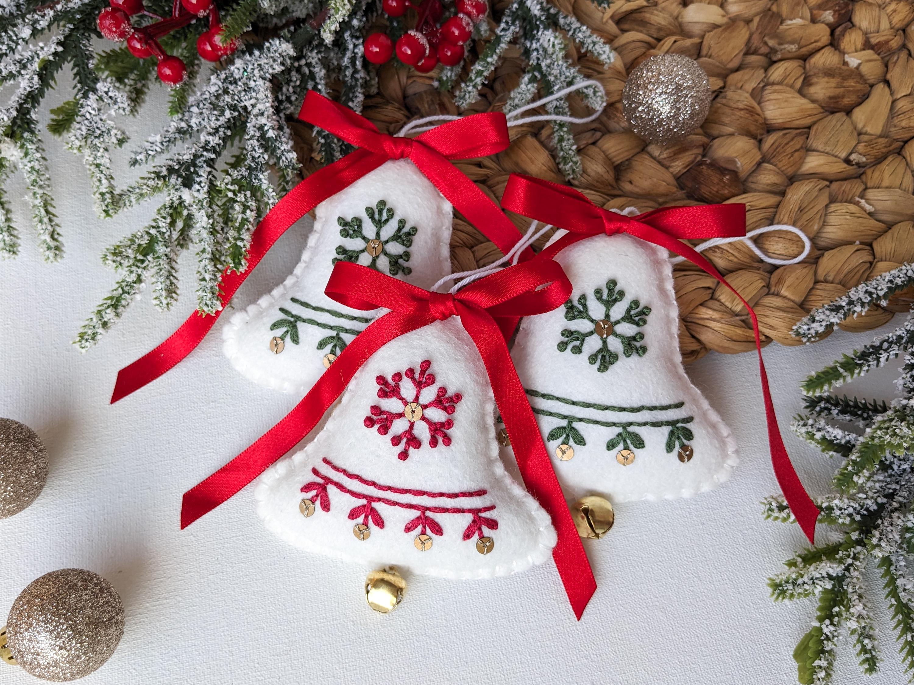 Felt Bell Christmas Ornament - Hand Embroidery PDF Pattern With Video ...