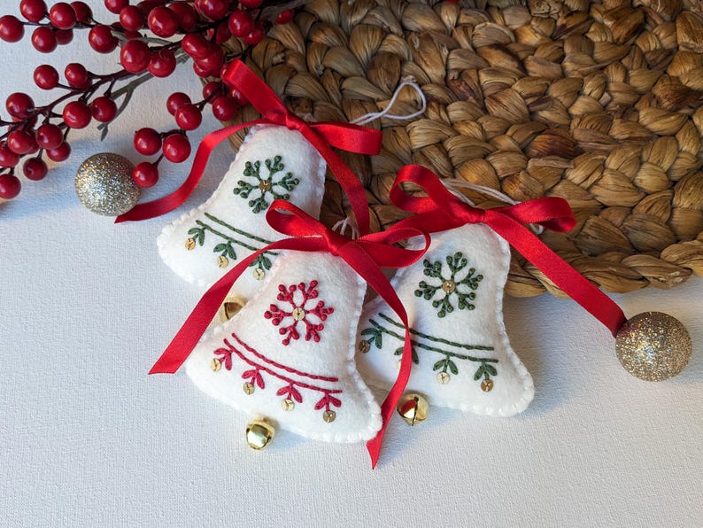 Felt Bell Christmas Ornament - Hand Embroidery PDF Pattern With Video ...