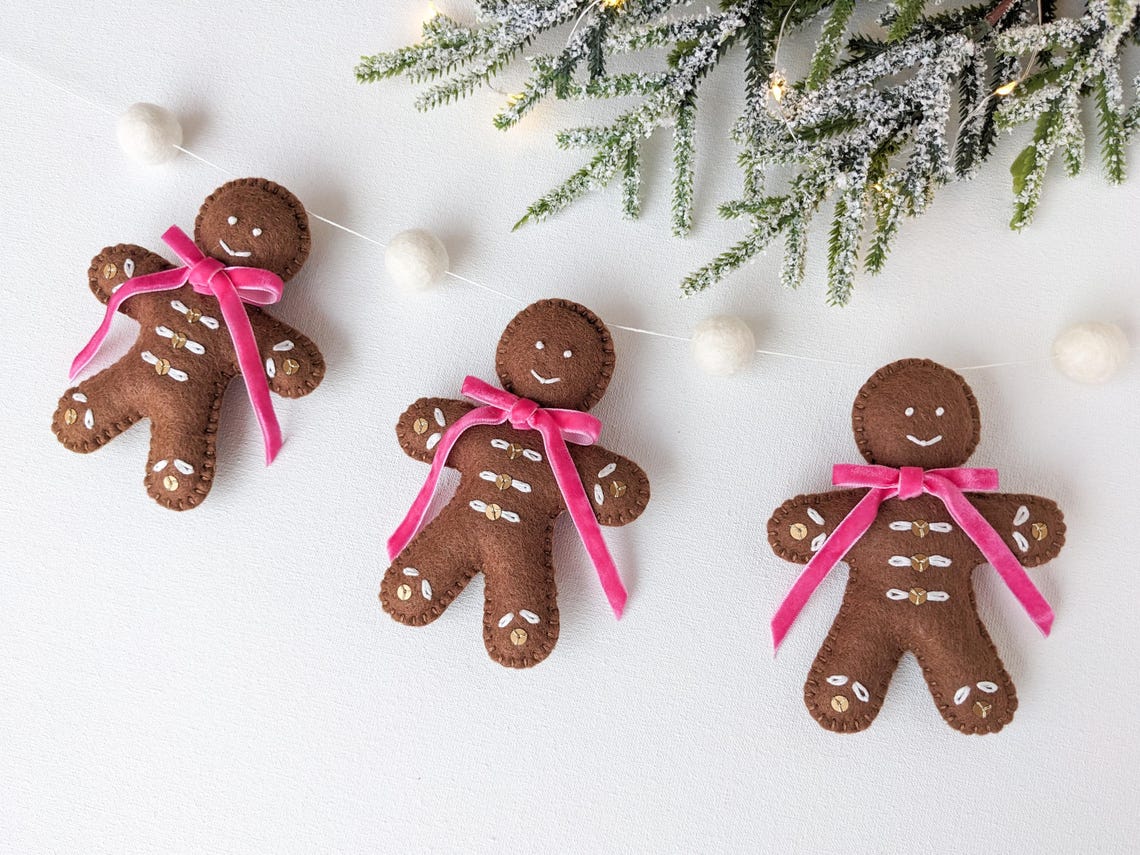 Festive Gingerbread Man - Felt Ornament Garland - Hand Embroidery PDF ...