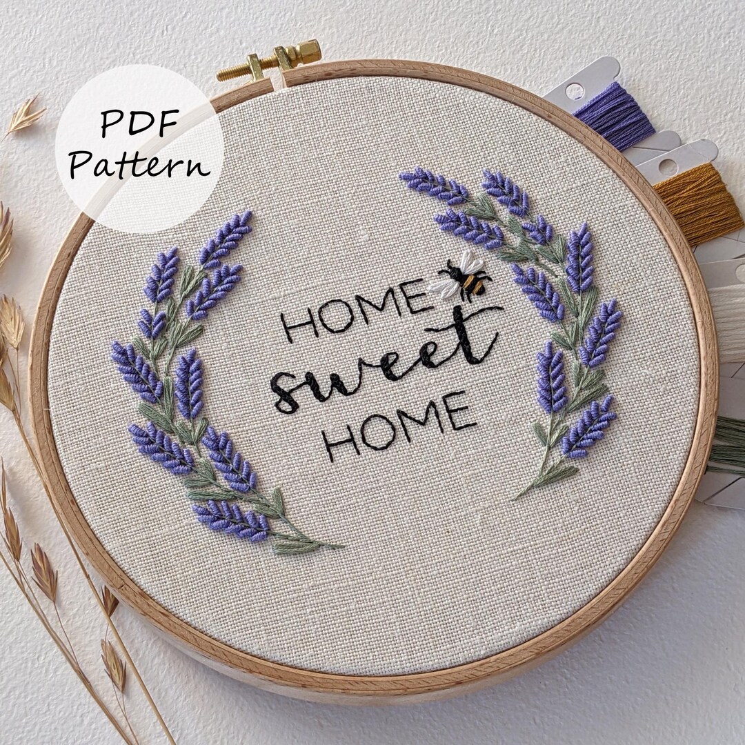 Padrão de Bordado "Lar Doce Lar" - Guirlanda Floral, 20 cm (Padrão em ...