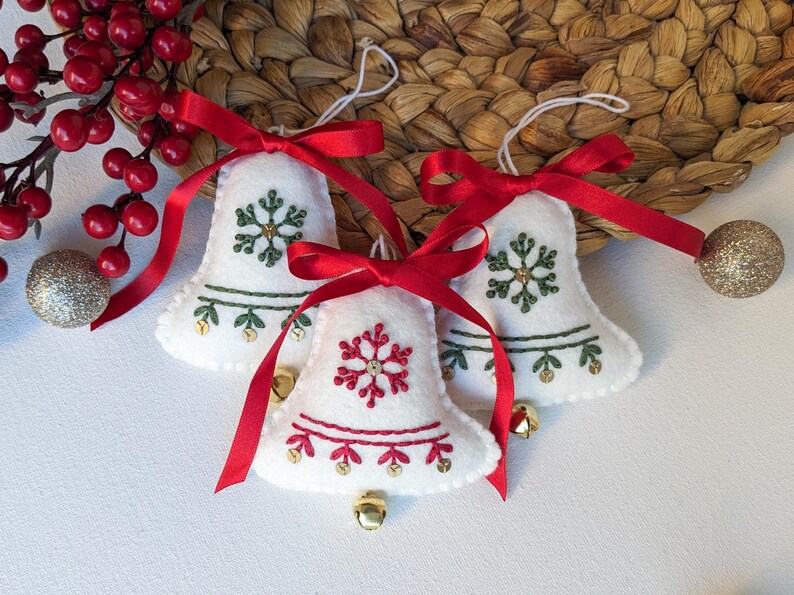 Felt Bell Christmas Ornament - Hand Embroidery PDF Pattern With Video ...