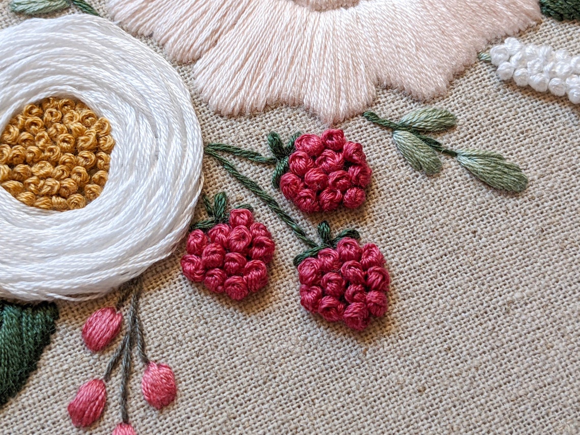 PDF Pattern – Peony and Raspberries– Embroidery Pattern 8" (20 Cm) With ...