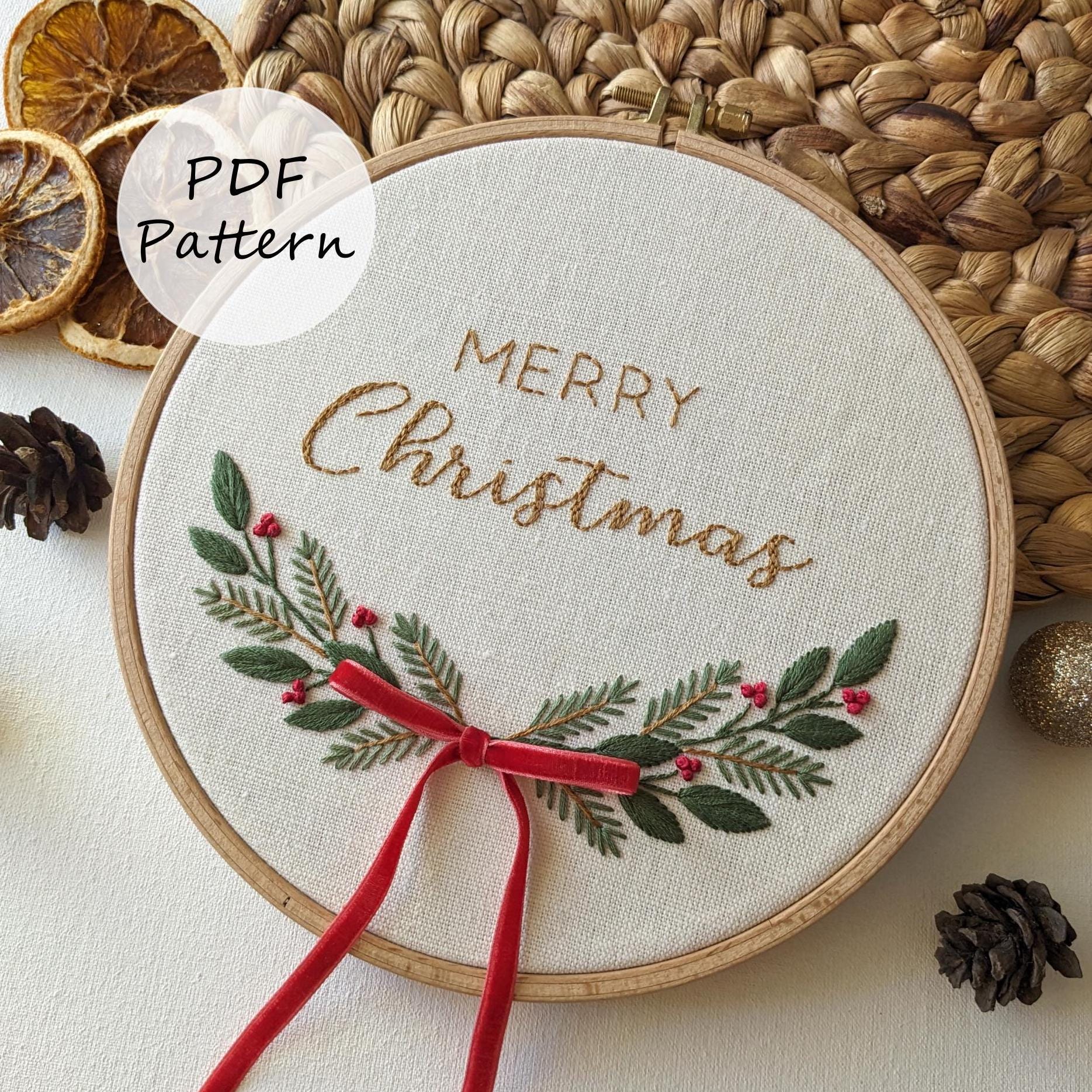 Merry Christmas Wreath – Embroidery PDF Pattern 8" (20 Cm) With Youtube ...