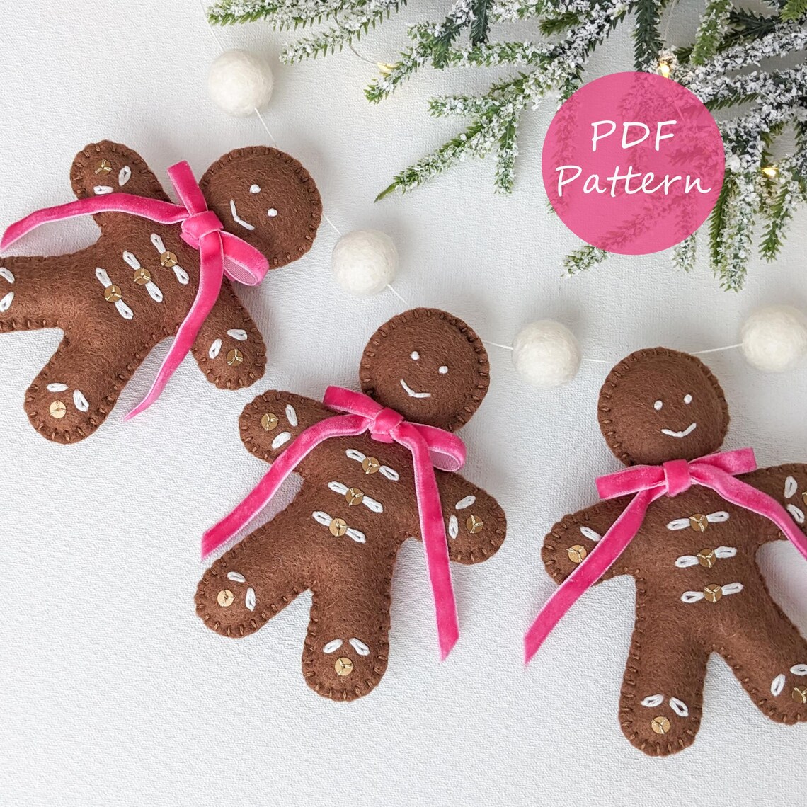 Festive Gingerbread Man - Felt Ornament Garland - Hand Embroidery PDF ...