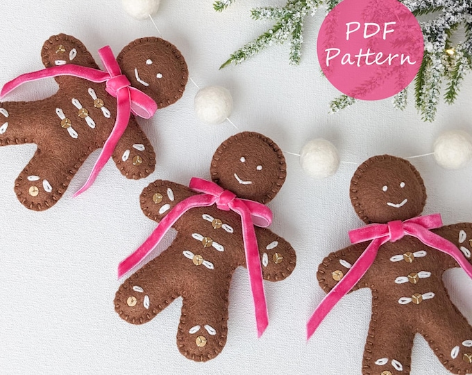 Festive Gingerbread Man - Felt Ornament Garland - Hand Embroidery PDF ...