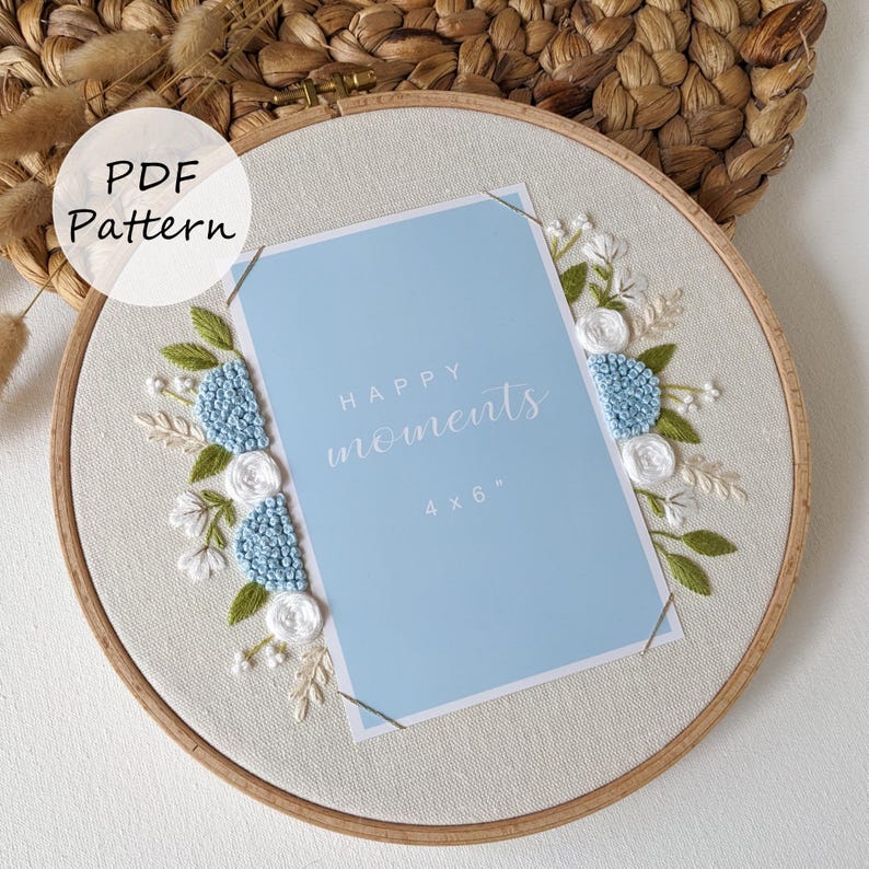 PDF Pattern - Blue Hydrangeas and White Roses – Embroidery Pattern 9 ...
