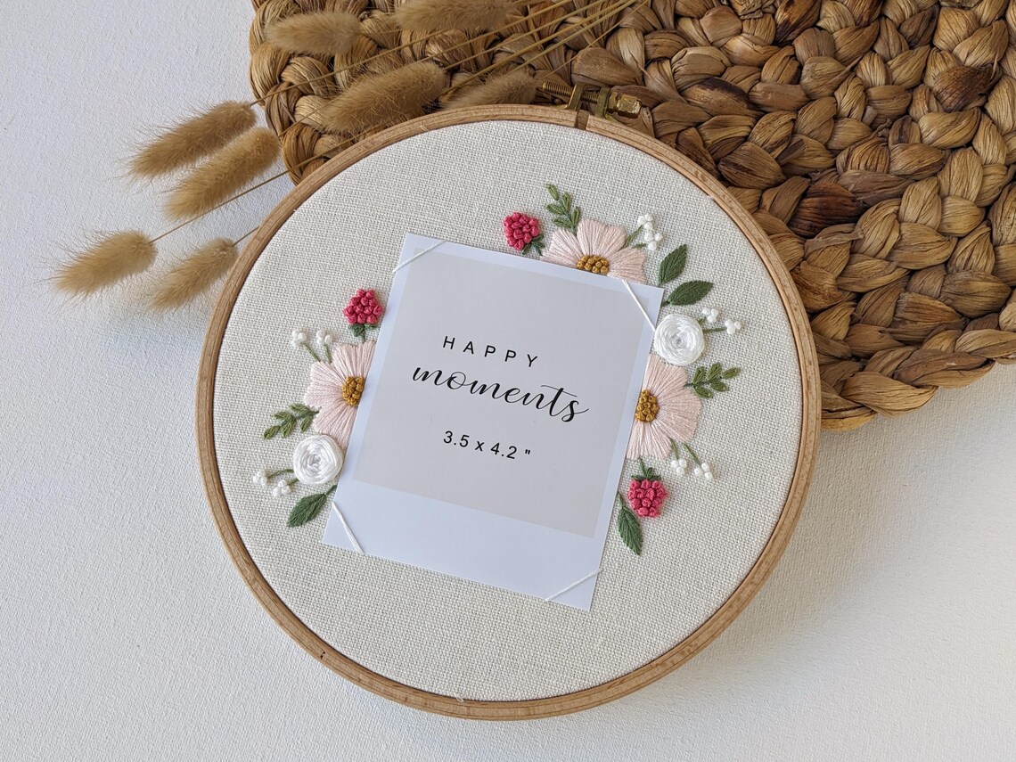 Floral Frame With Raspberries Embroidery Pattern: Polaroid Photo 3.5x4 ...