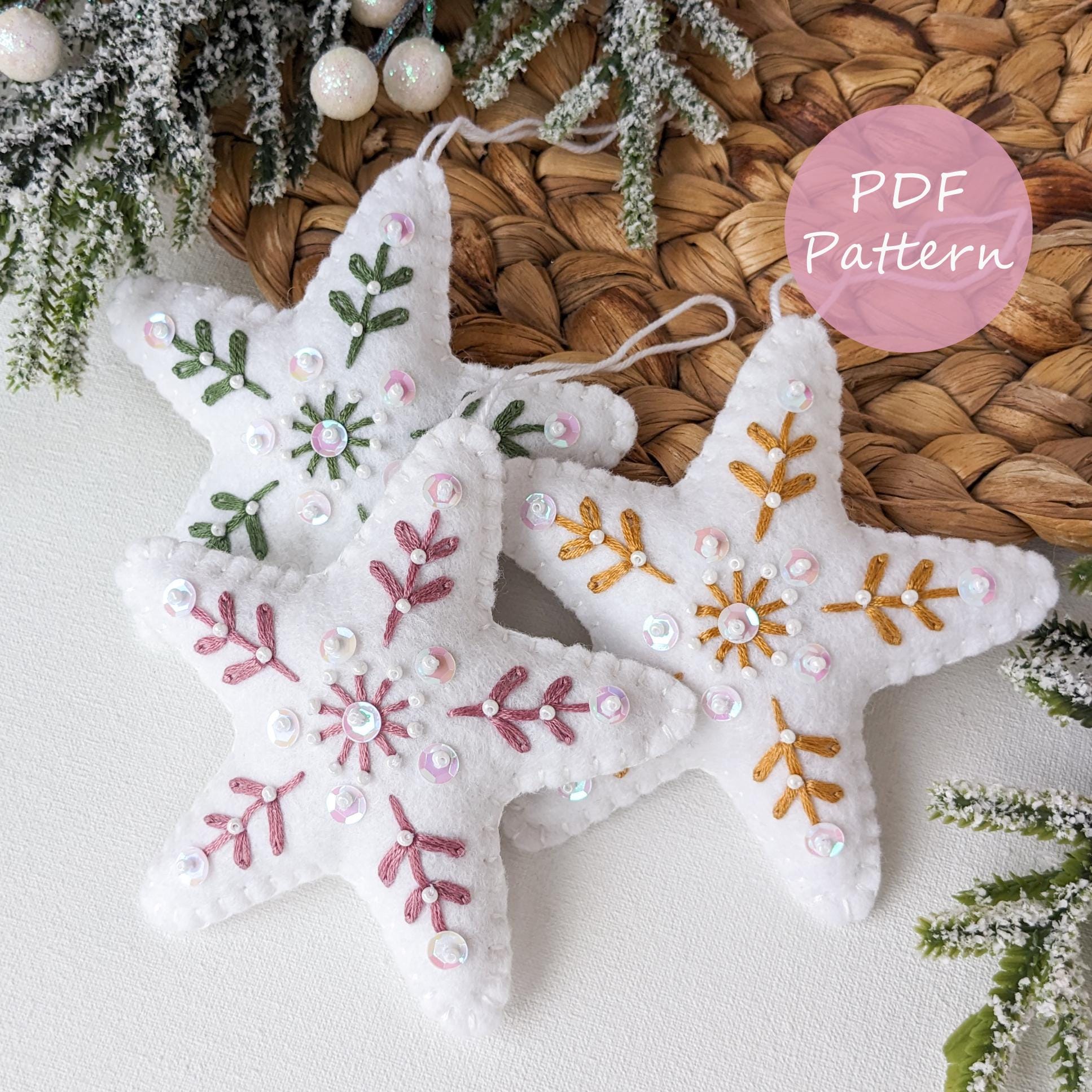 Frosted Glow - Felt Star Ornaments - Hand Embroidery PDF Pattern ...