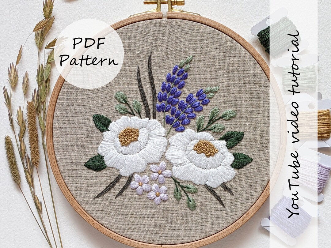 PDF Pattern Wild Lupine and Peony Bouquet Embroidery Pattern 8 20 Cm ...