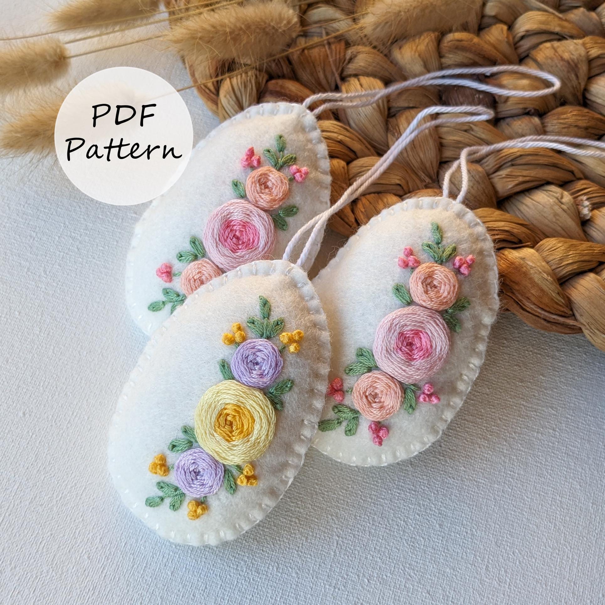 Easter Felt Ornament - Floral Egg - PDF Pattern - Easter Hand ...