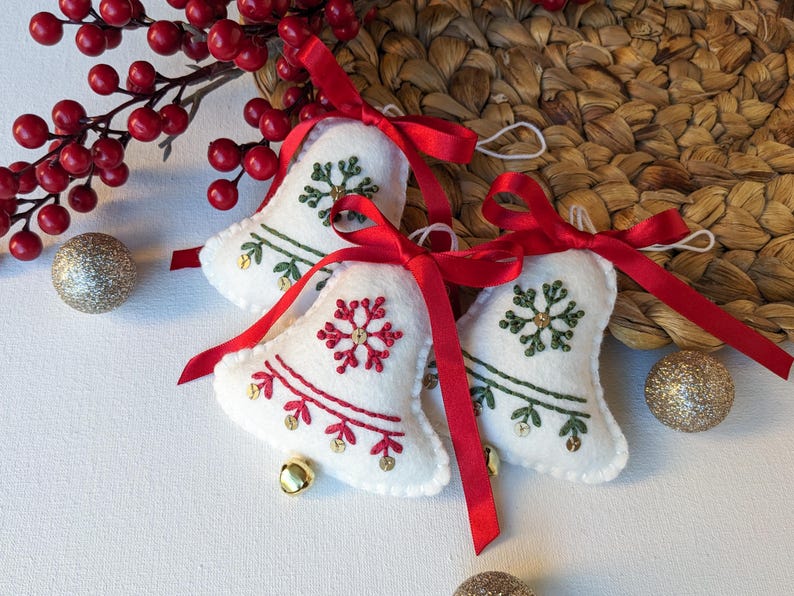 Felt Bell Christmas Ornament - Hand Embroidery PDF Pattern With Video ...