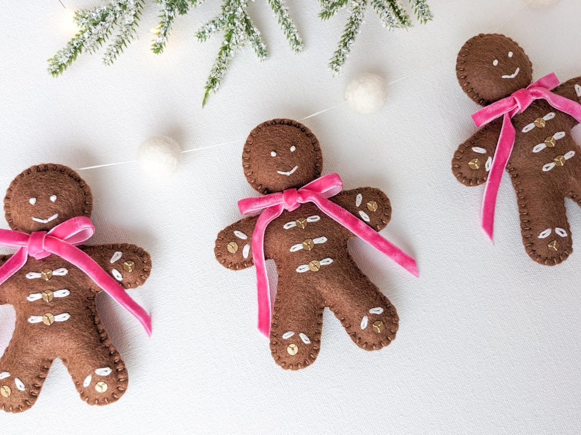 Festive Gingerbread Man - Felt Ornament Garland - Hand Embroidery PDF ...