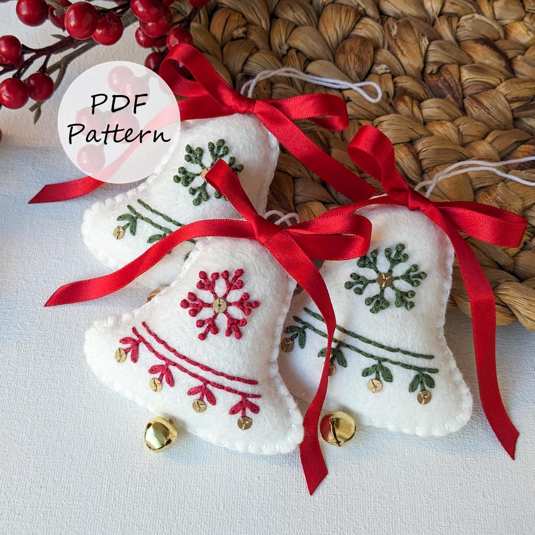 Felt Bell Christmas Ornament - Hand Embroidery PDF Pattern With Video ...