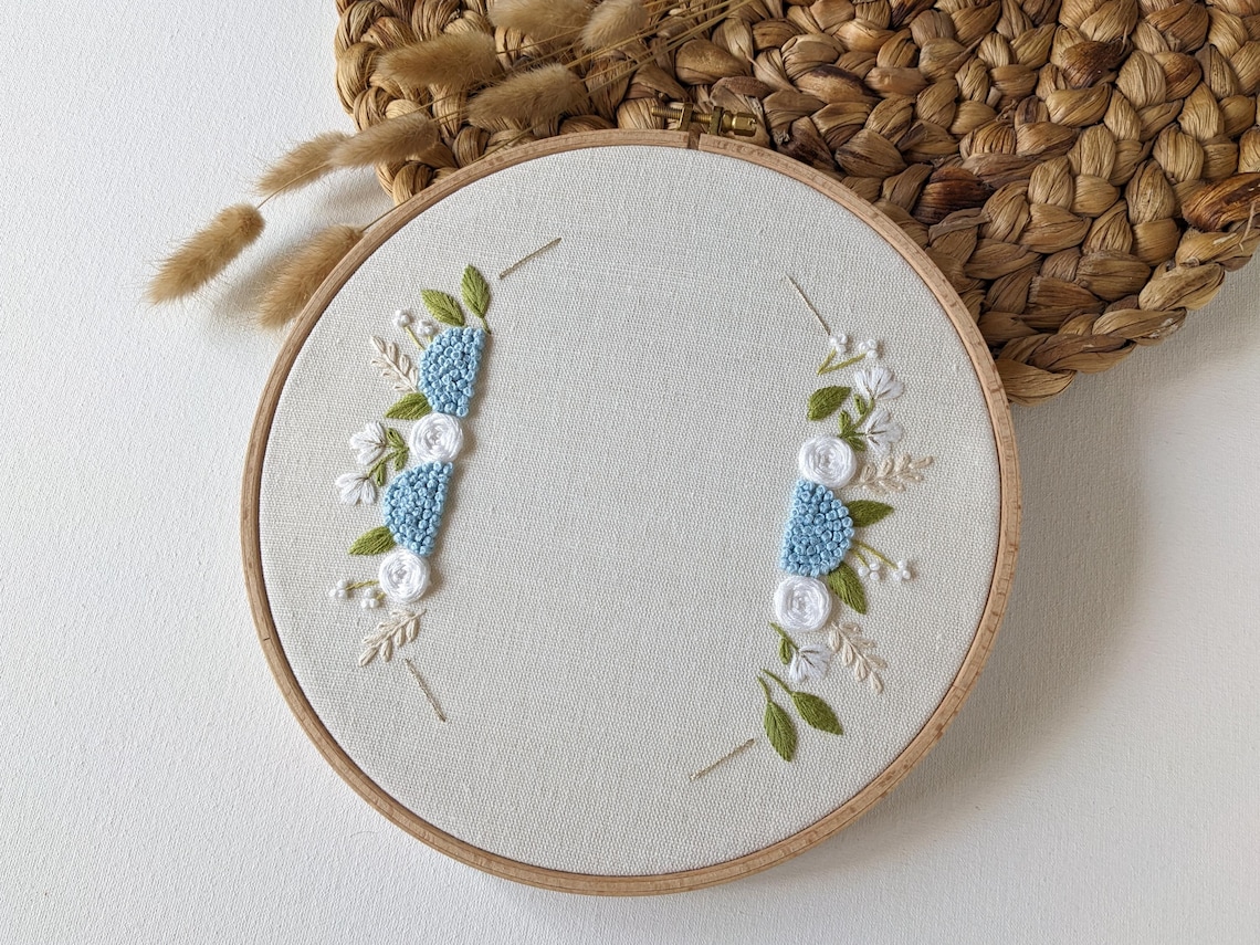 PDF Pattern - Blue Hydrangeas and White Roses – Embroidery Pattern 9 ...