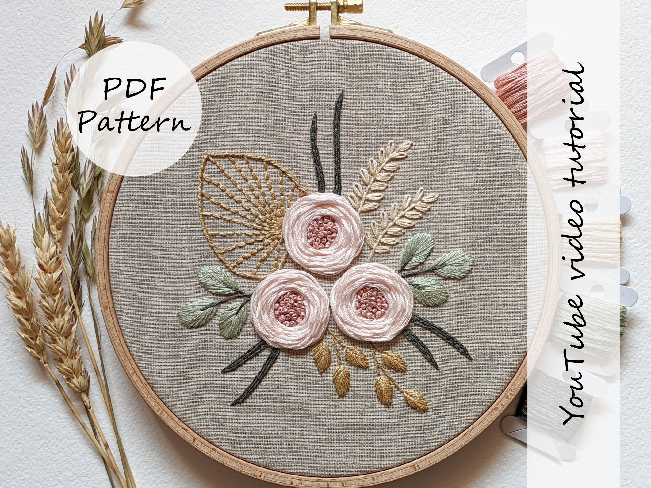 PDF Pattern Boho Flower Bouquet Embroidery Pattern 8 20 Cm With Youtube ...