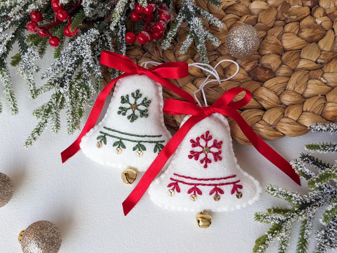 Felt Bell Christmas Ornament - Hand Embroidery PDF Pattern With Video ...