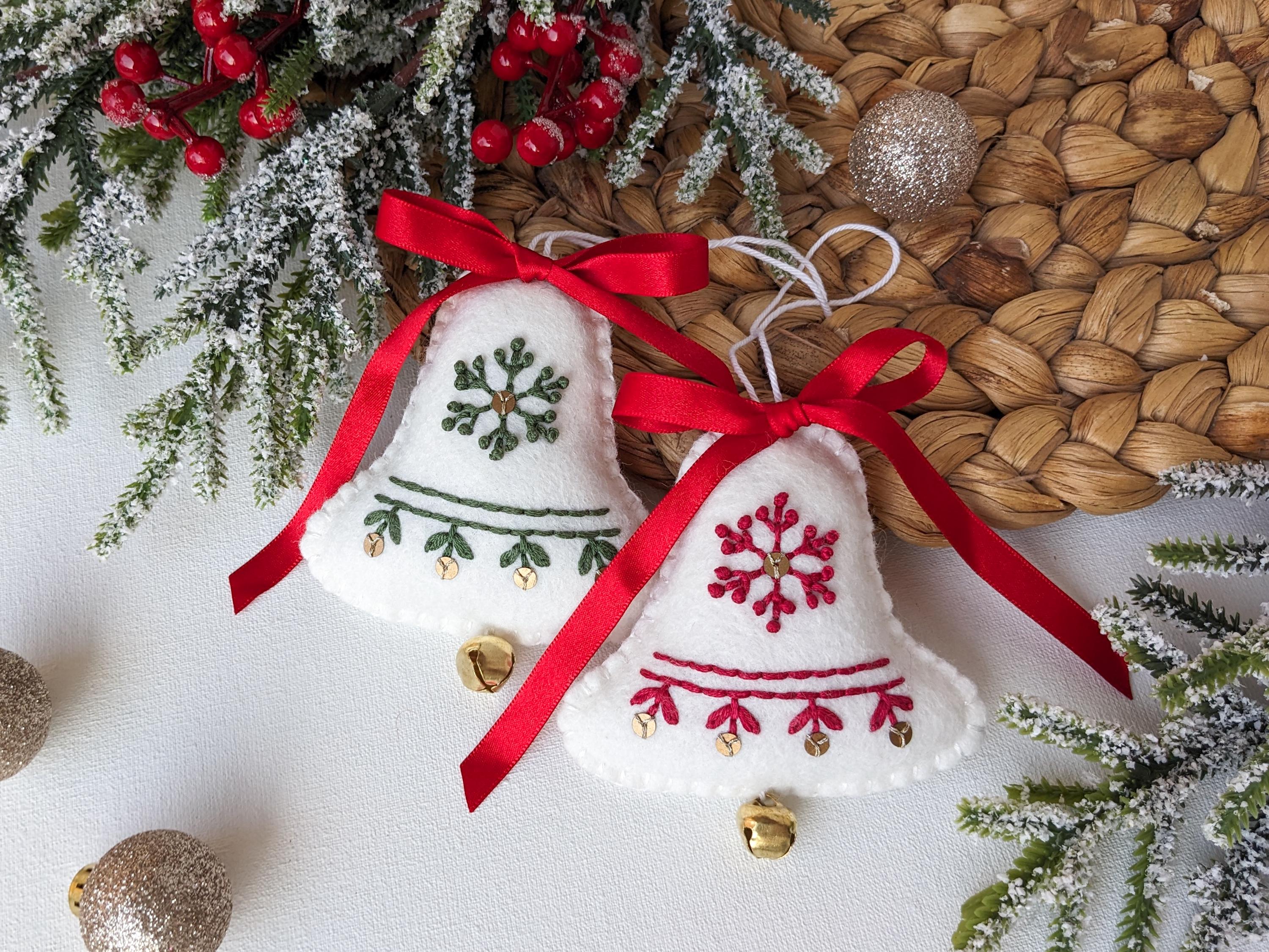 Felt Bell Christmas Ornament - Hand Embroidery PDF Pattern With Video ...