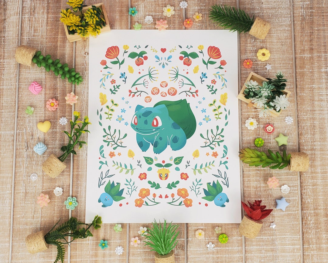 Kanto: Grass Starter Art Print | Cute Scandinavian Wall Art | Nerdy ...