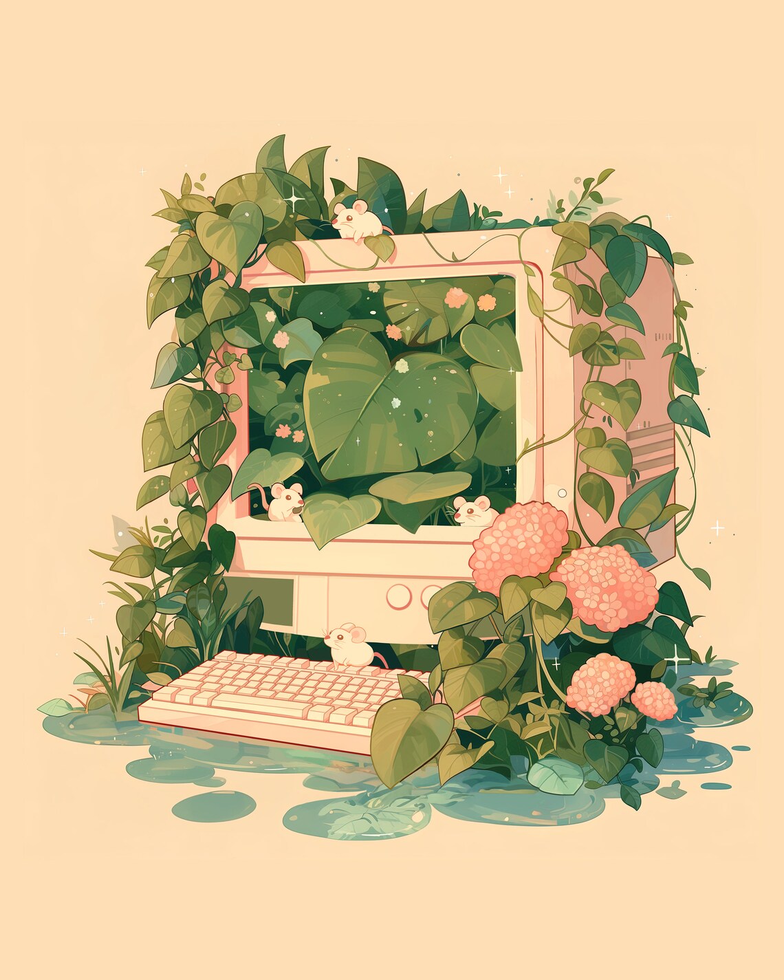 Retro Garden: Overgrown CRT Computer Art Print - Etsy