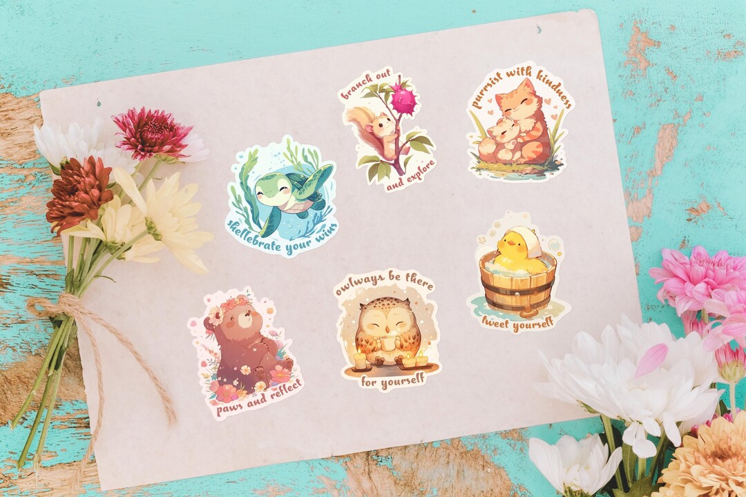 Cute Animal Puns Sticker Bundle – 6 Motivational Die-cut Animal ...
