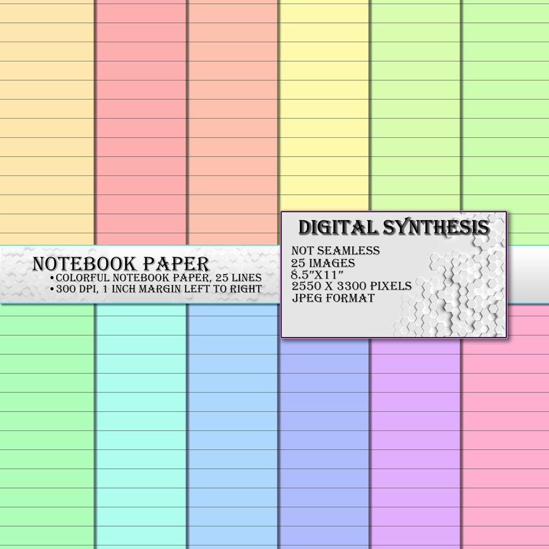 LINED DIGITAL PAPER, Solid Colors, Notebook Paper, Capture Your Own ...
