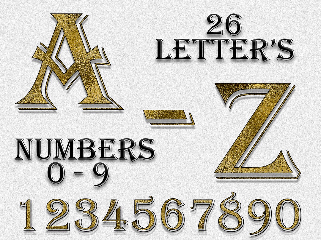 DIGITAL ALPHABET LETTERING, 24k Gold, Metallic, Foiled Look, Png & Jpg ...