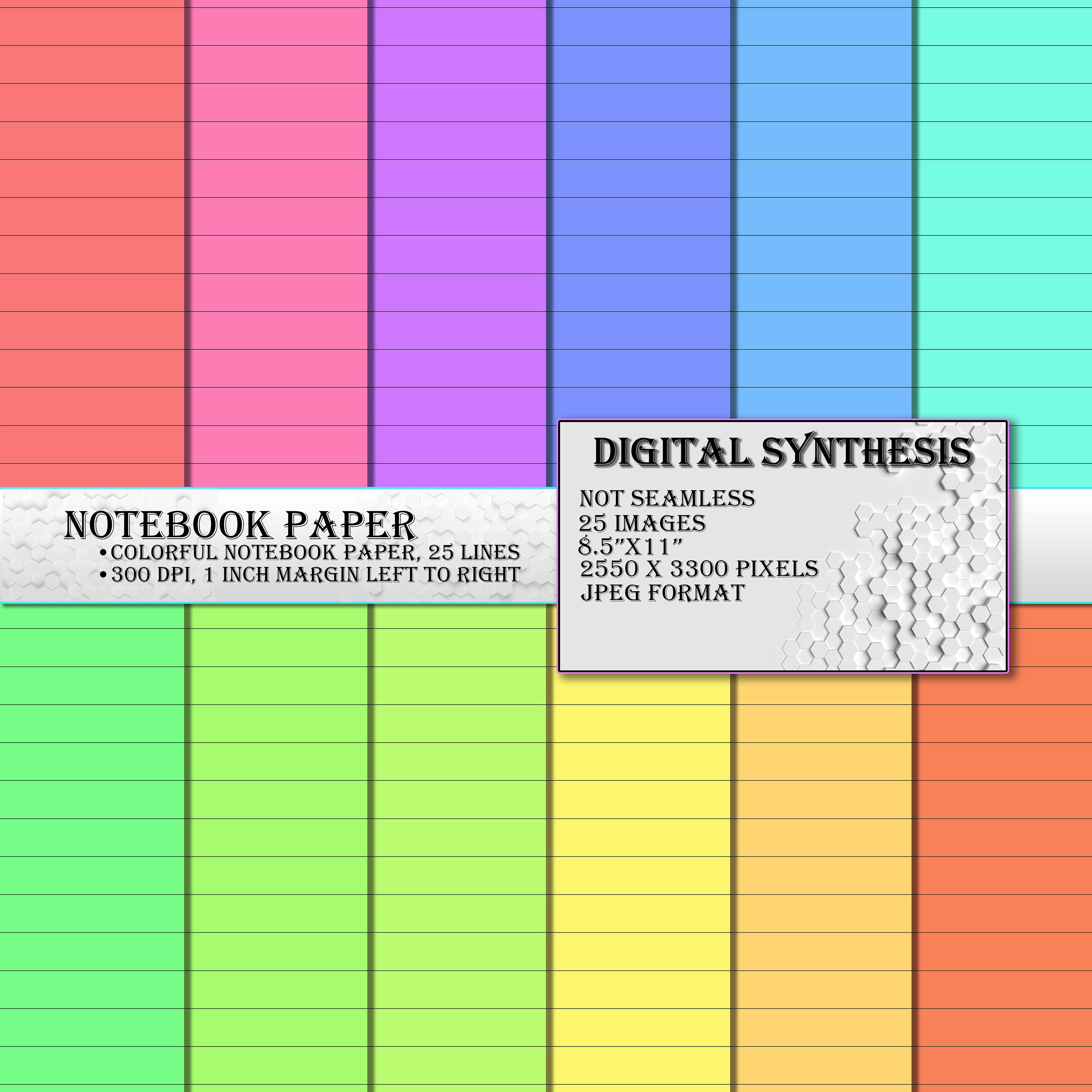 LINED DIGITAL PAPER, Solid Colors, Notebook Paper, Capture Your Own ...