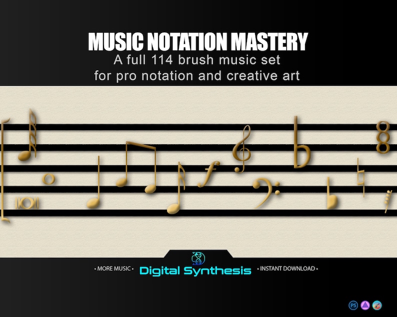 114 Music Notation Brushes for Photoshop Notes, Rests, Clefs, Dynamics ...
