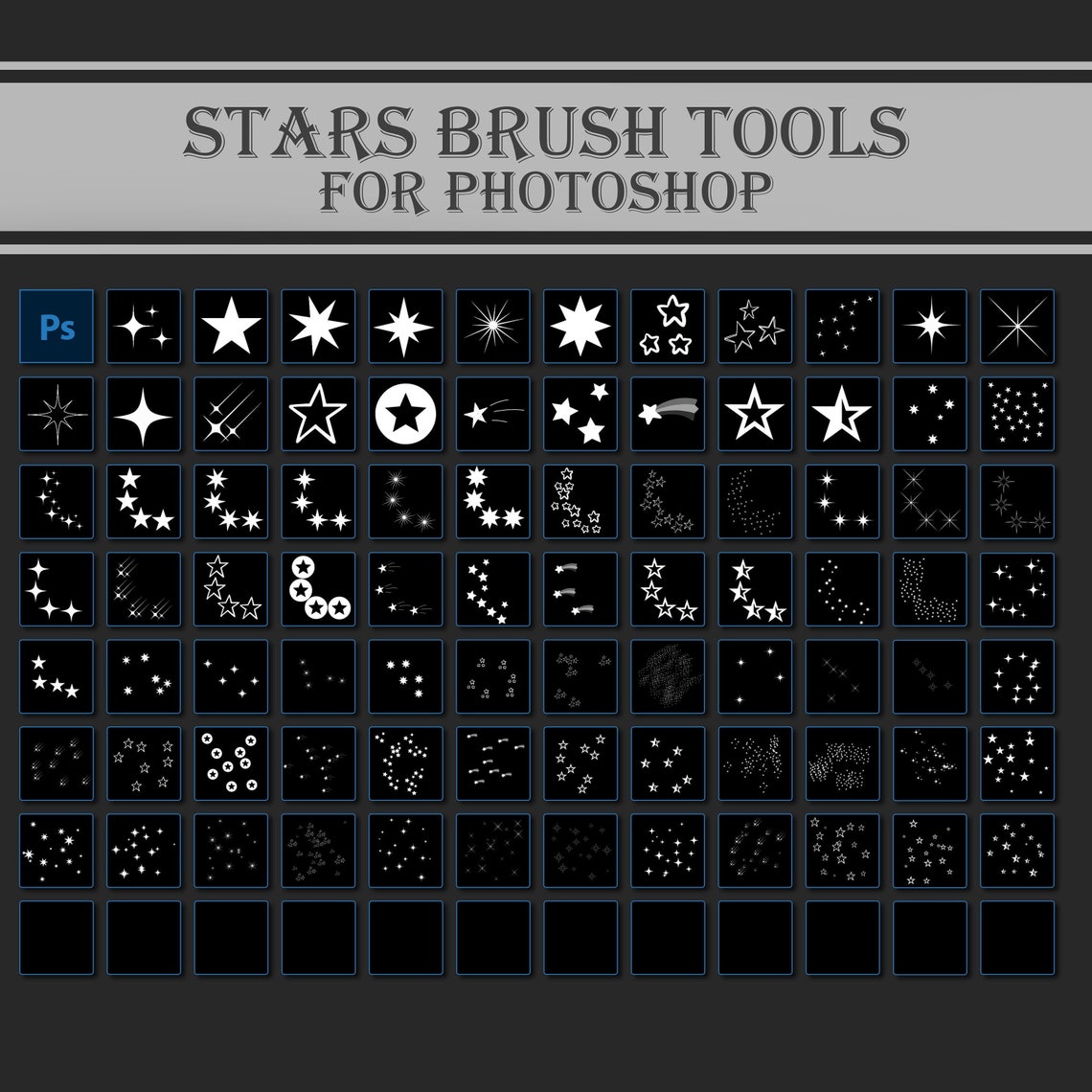 82 Star Brush Stamps for Photoshop, High‑res ABR Brush Pack With ...