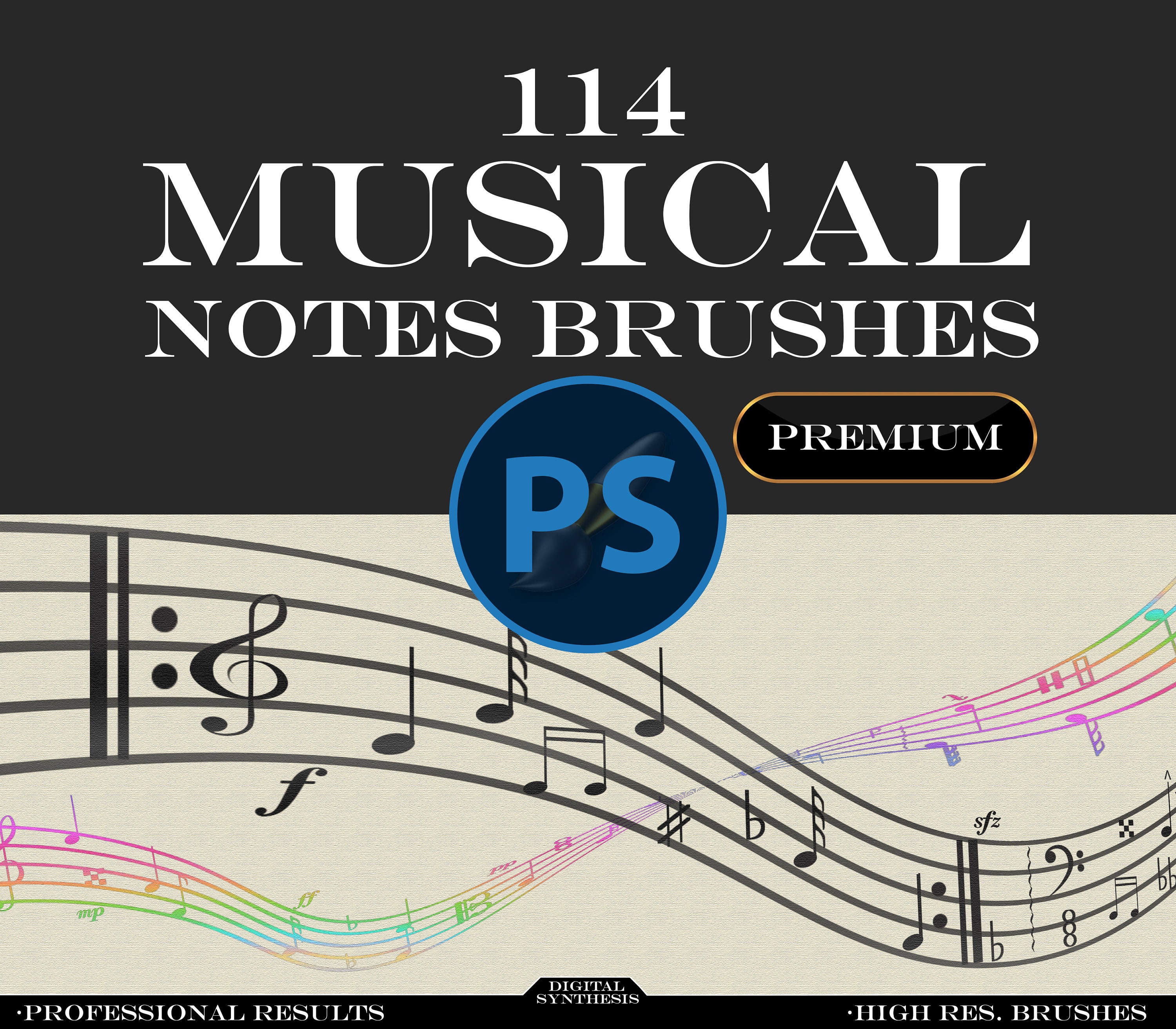114 MUSICAL NOTES, Brushes for Photoshop. Seamless, Make Music Sheets ...