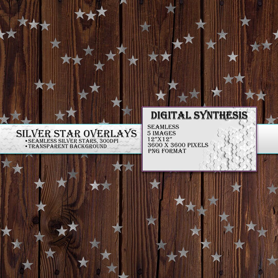 SILVER STAR OVERLAYS, Seamless, 300dpi, Transparent Backgrounds - Etsy