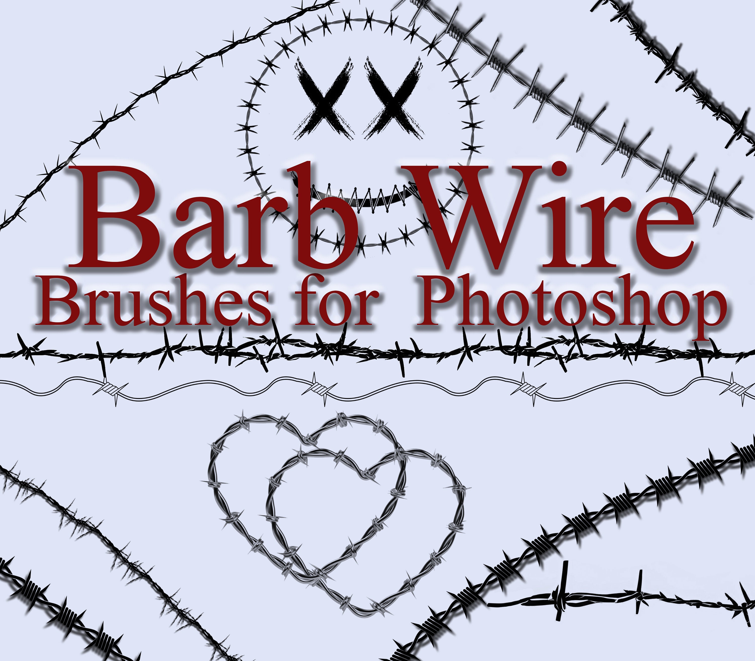38 BARBED WIRE BRUSHES, for Photoshop, Seamless, Realistic, Silhouette ...