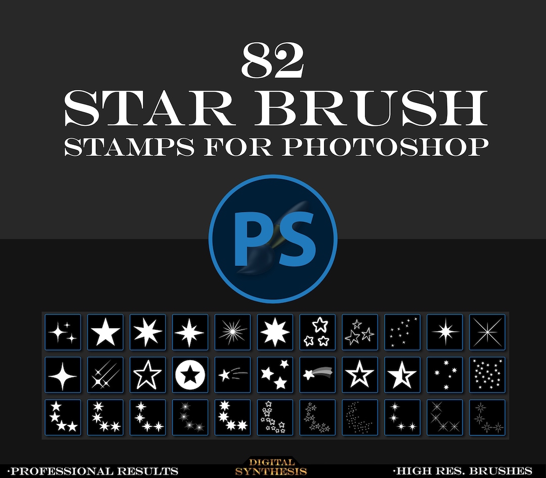 82 Star Brush Stamps for Photoshop, High‑res ABR Brush Pack With ...