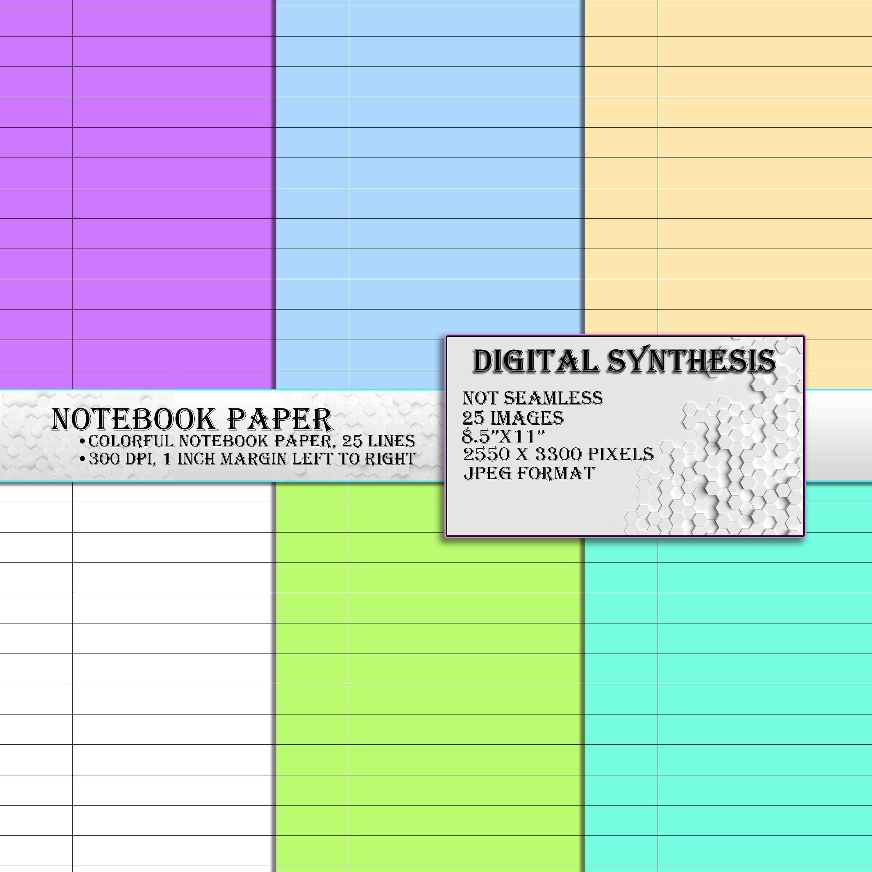 LINED DIGITAL PAPER, Solid Colors, Notebook Paper, Capture Your Own ...
