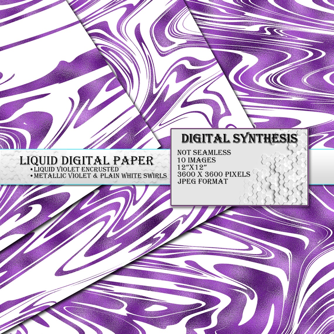 LIQUID DIGITAL PAPER, Violet & Simple White Swirls, Use With Design ...
