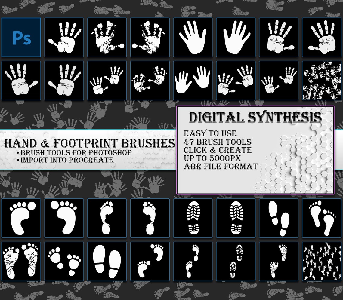 HAND & FOOTPRINT BRUSHES, Tools for Photoshop, Import Into Procreate ...