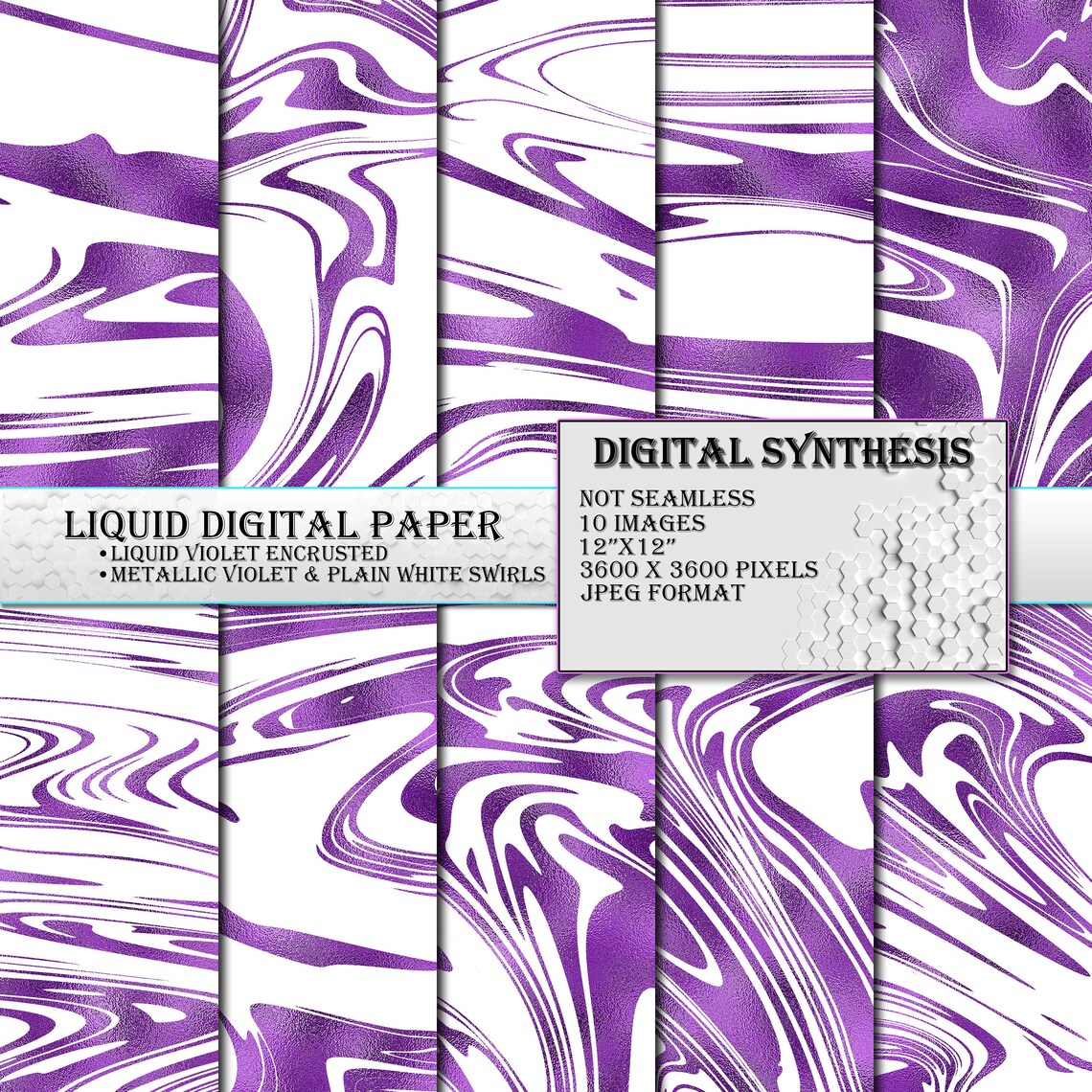LIQUID DIGITAL PAPER, Violet & Simple White Swirls, Use With Design ...