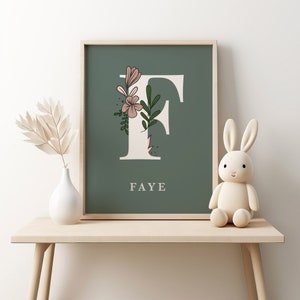 Floral Initial Nursery Print, Personalized Baby Name Art (digital File ...