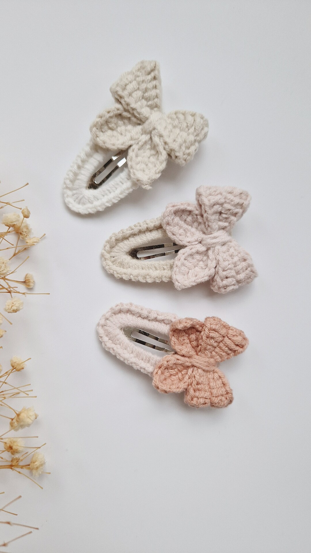 Bow Hair Clips, Crochet Hair Clips, Girls Snap Clips, Crochet Bow ...